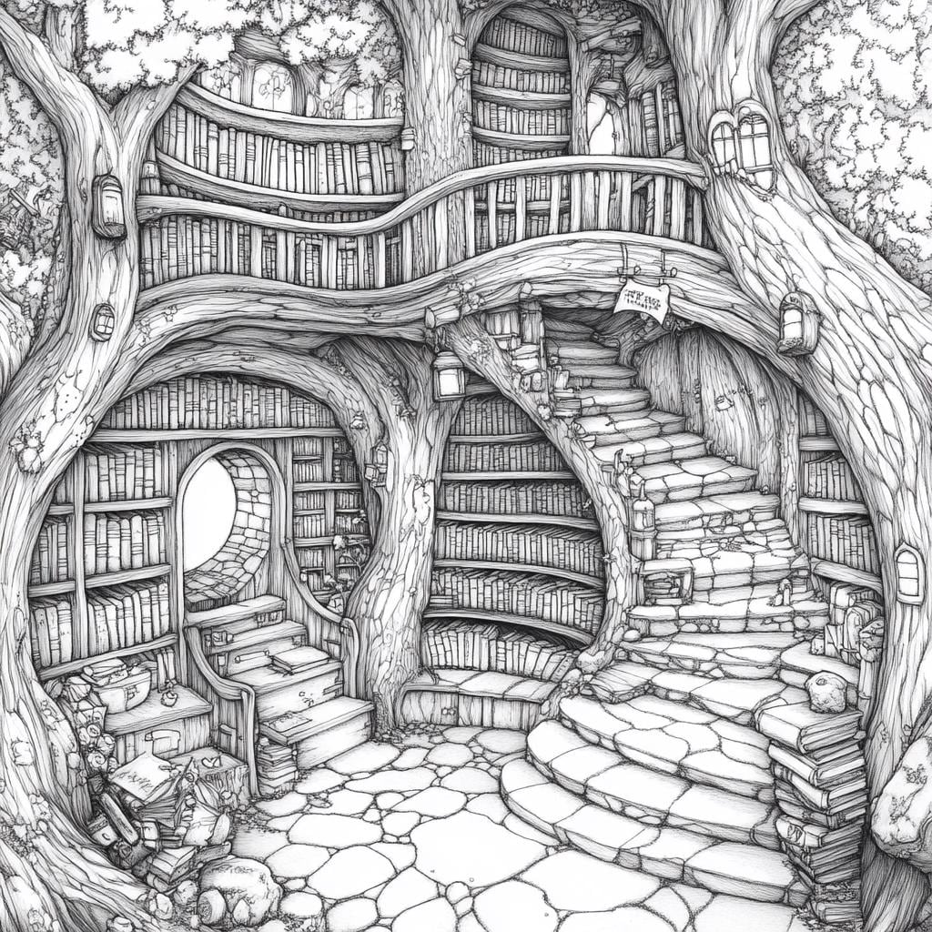95 Enchanted Library Coloring Pages, Magic Books Coloring Book ...