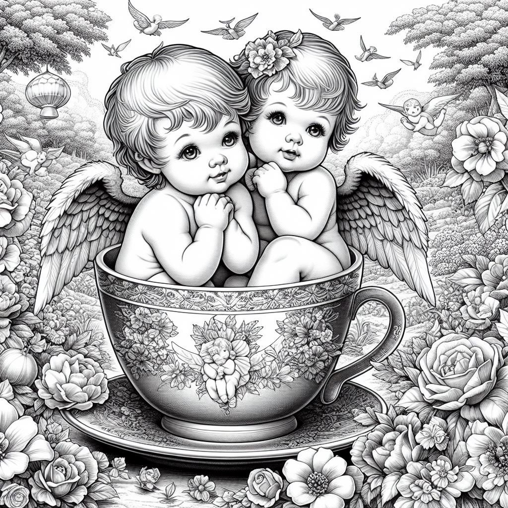 54 Baby Angel in Tea Cup Coloring Book Little Angel Coloring Pages ...