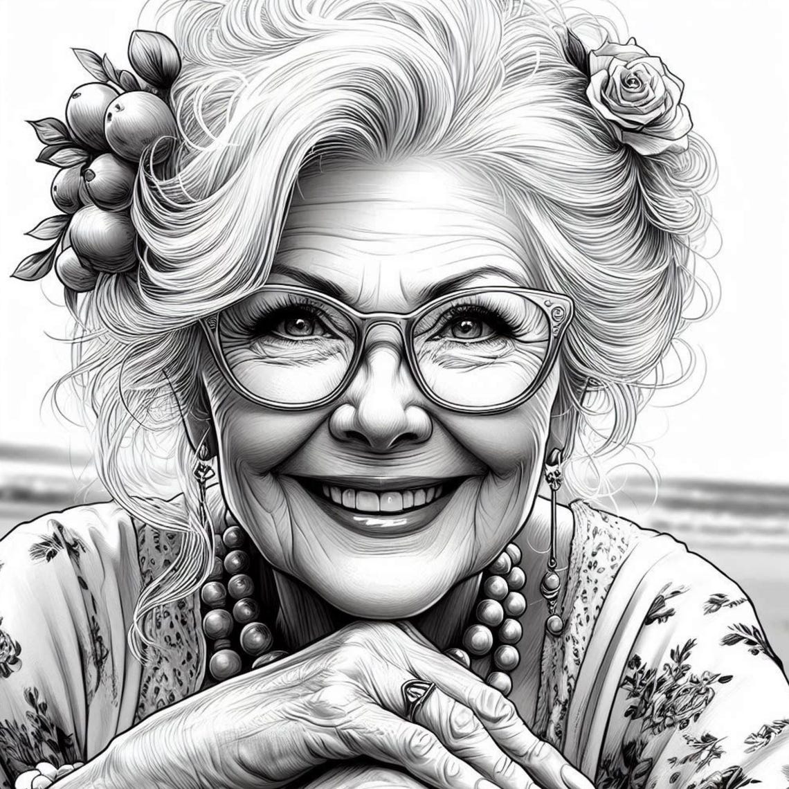 41 Summer Grandma Coloring Pages, Grandma Coloring Book, Wrinkled ...