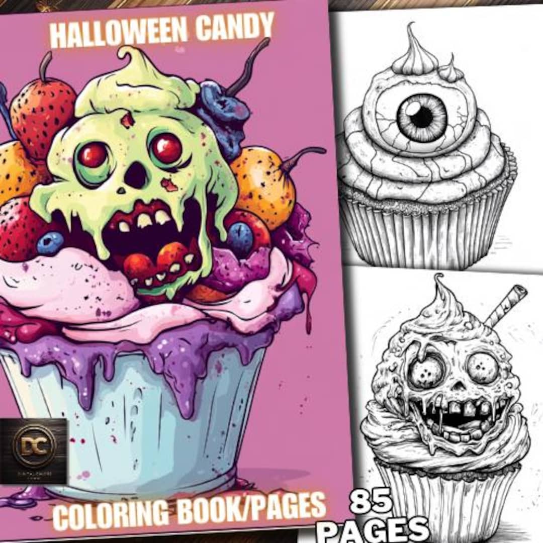 85 Halloween Candy Coloring Pages, Spooky Halloween Dessert Coloring ...