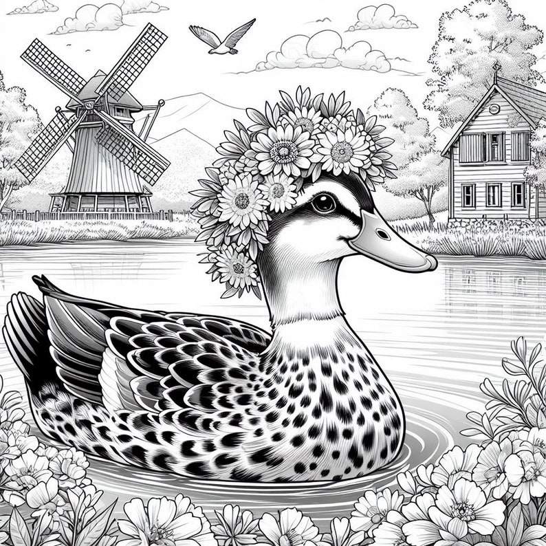 53 Spring Animal Duck Coloring Pages, Spring Birds Flowers Coloring ...