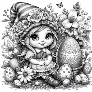 43 Easter Gnome Coloring Pages, Floral Easter Gnomes Coloring Book ...