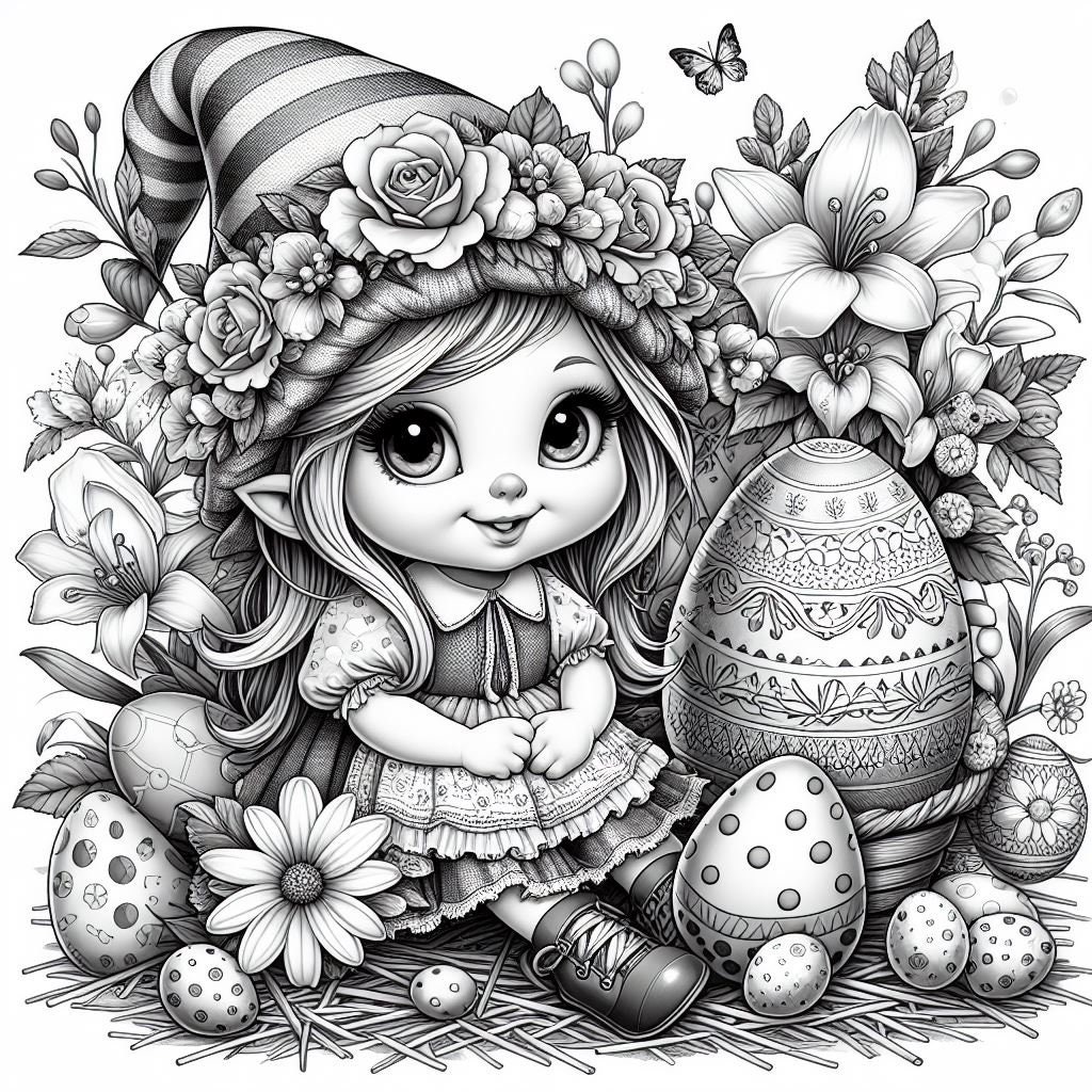 43 Easter Gnome Coloring Pages, Floral Easter Gnomes Coloring Book ...