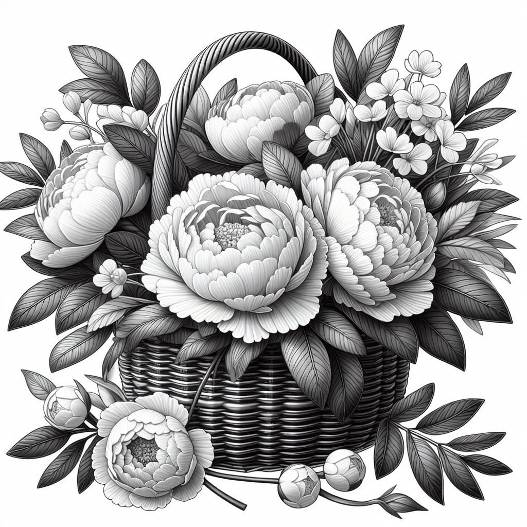 110 Peonies Coloring Pages, Book, Flower, Plant, Botanical, Spring ...