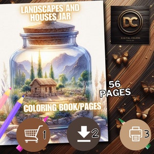 56 Landscape and Houses Jar Coloring Pages, Landscape House Coloring Book, Home Jar Coloring ...