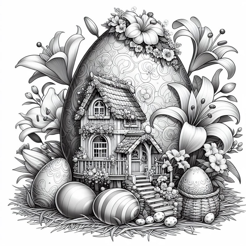 42 Easter House Coloring Pages, Floral Easter Houses Fairy Coloring ...