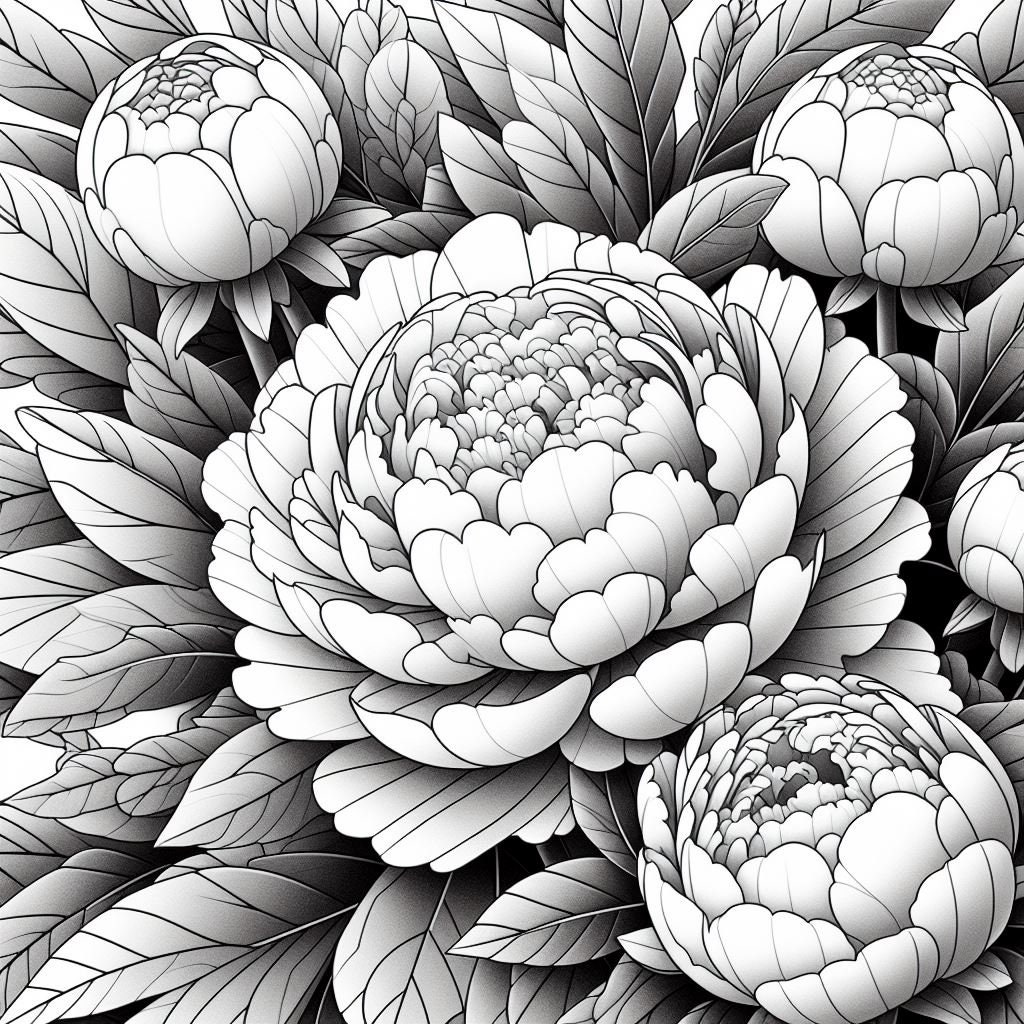 110 Peonies Coloring Pages, Book, Flower, Plant, Botanical, Spring ...
