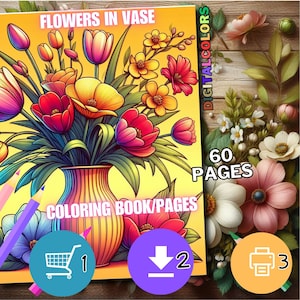 60 Flowers in Vase Coloring Pages Cute Flower Spring Botanical Floral ...