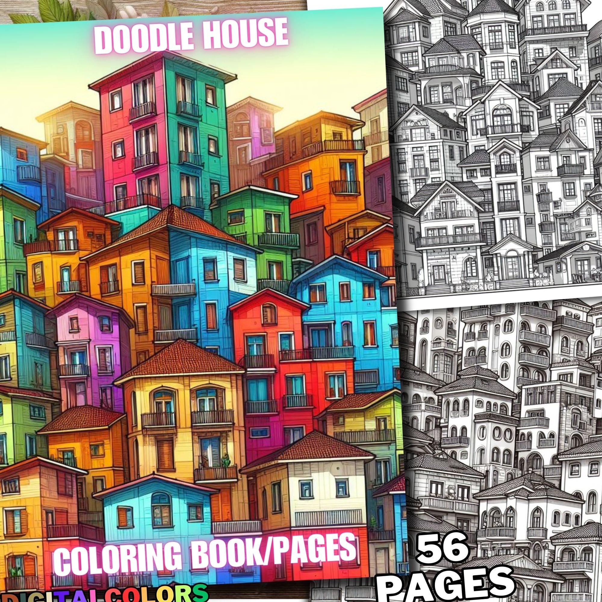 56 Doodle House Coloring Book, Small Houses Tower Coloring Pages ...