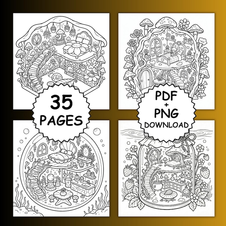 Cozy Fantasy Corner Coloring Book – 35 Bold and Easy Cute Magical Pages ...