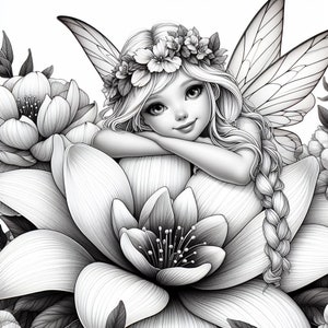 70 Little Fairy in a Flower Coloring Pages, Fairy Coloring Book ...
