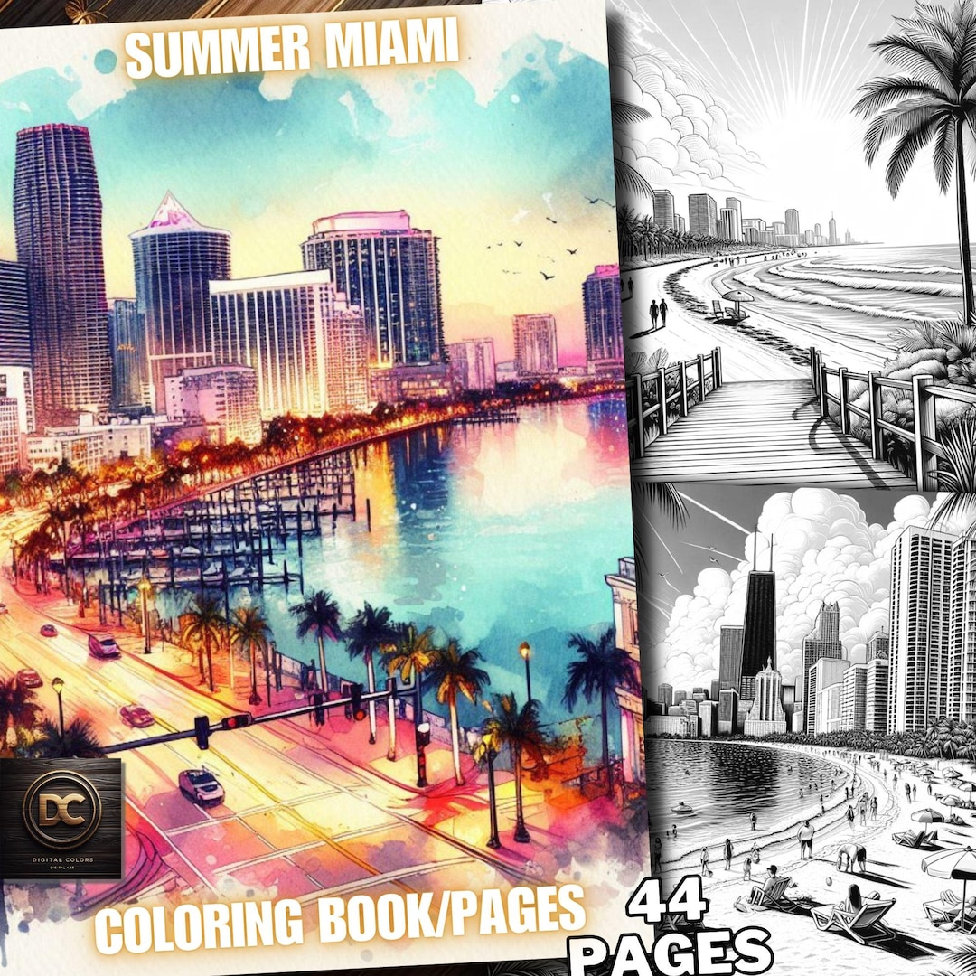 44 Summer Miami Coloring Pages, Miami Coloring Book, Landscape Coloring ...