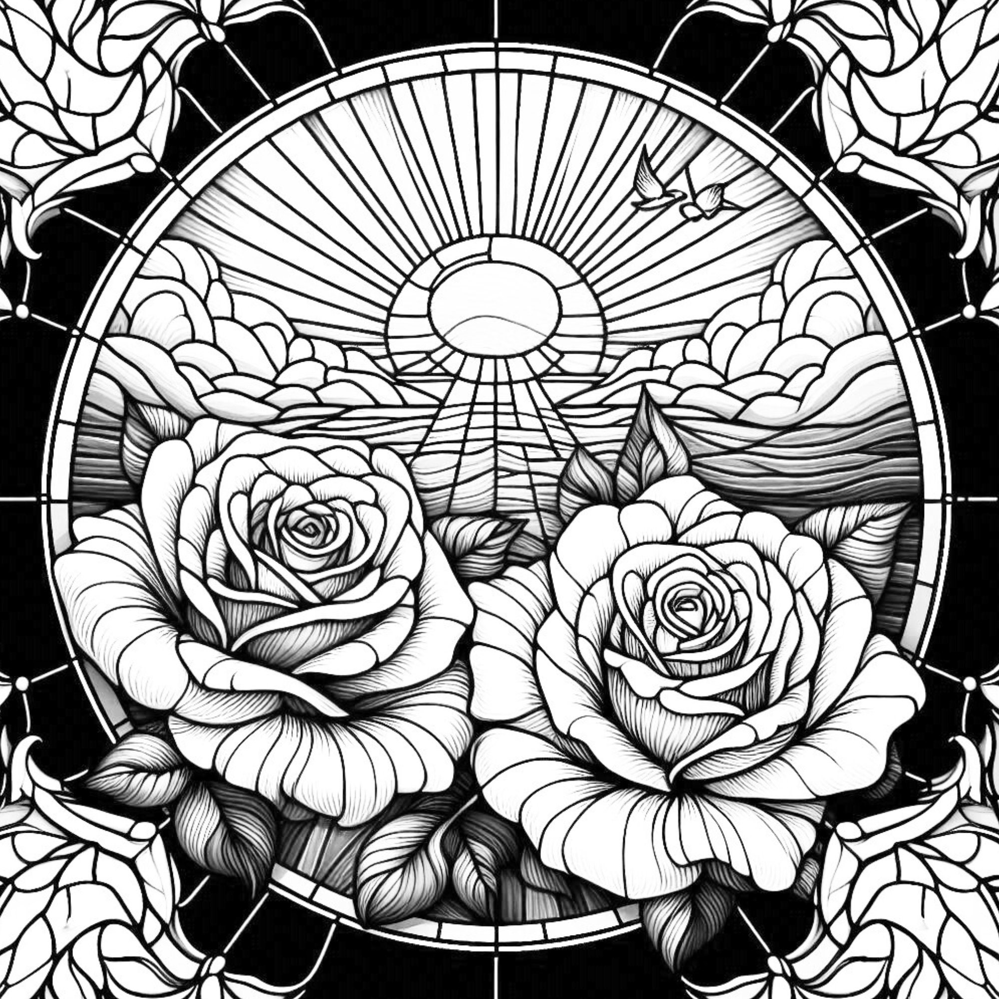 60 Stained Glass Rose Coloring Pages, Enchanted Fantasy Flowers ...