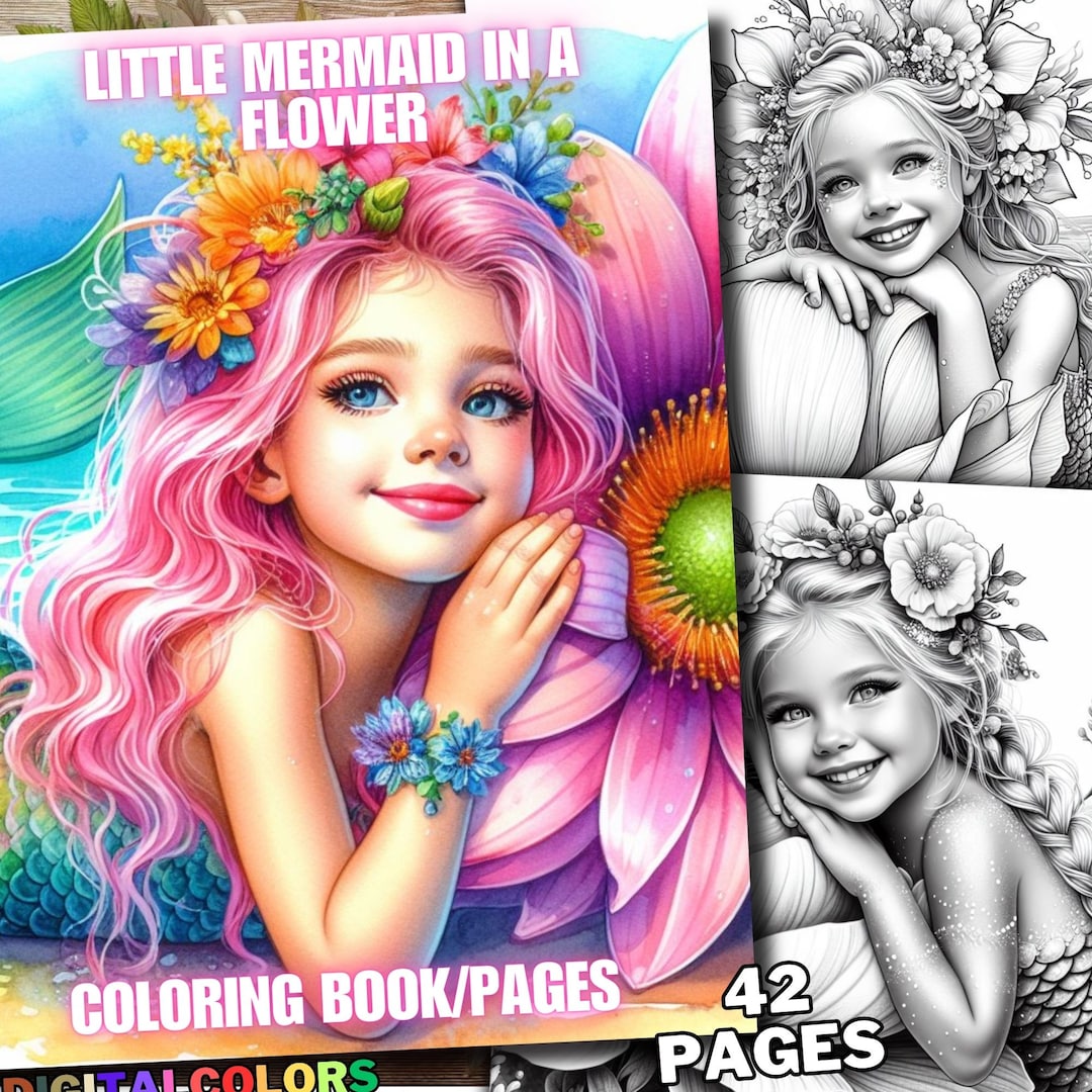 42 Little Mermaid in a Flower Coloring Pages, Mermaid Coloring Book ...