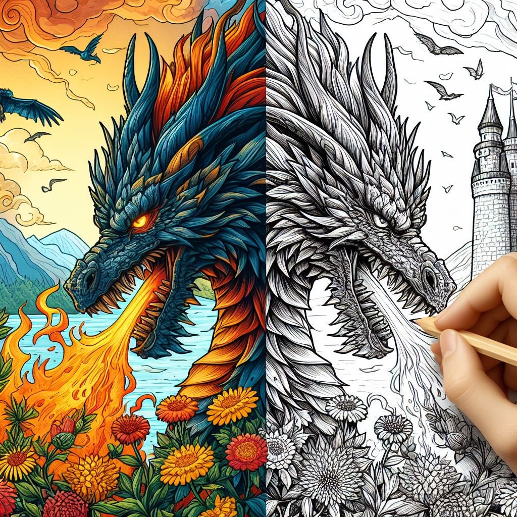 150 Dragon Coloring, Dragon Coloring Pages, Dragon Coloring Book Floral ...