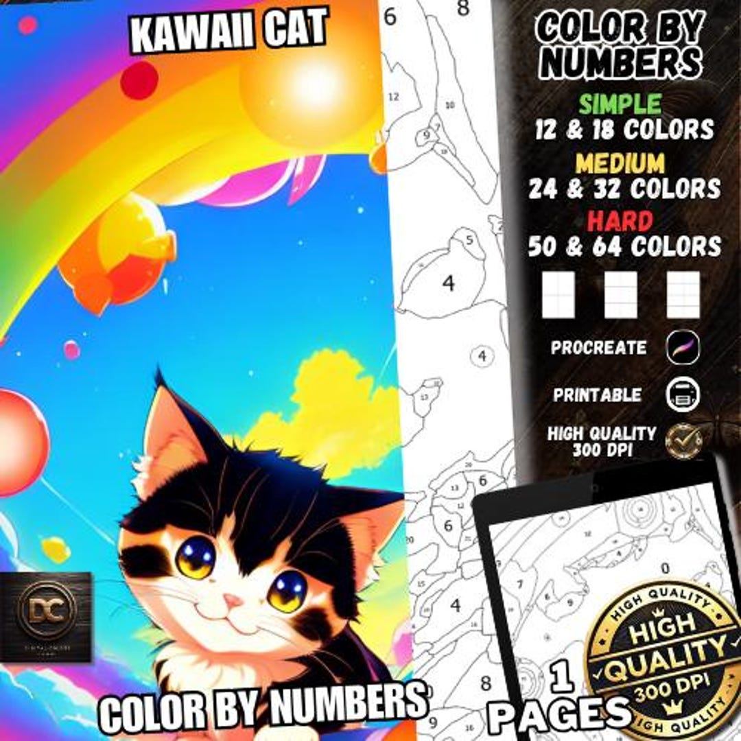 Coloring by Numbers, Digital Coloring Book, Paint by Numbers, Procreate ...