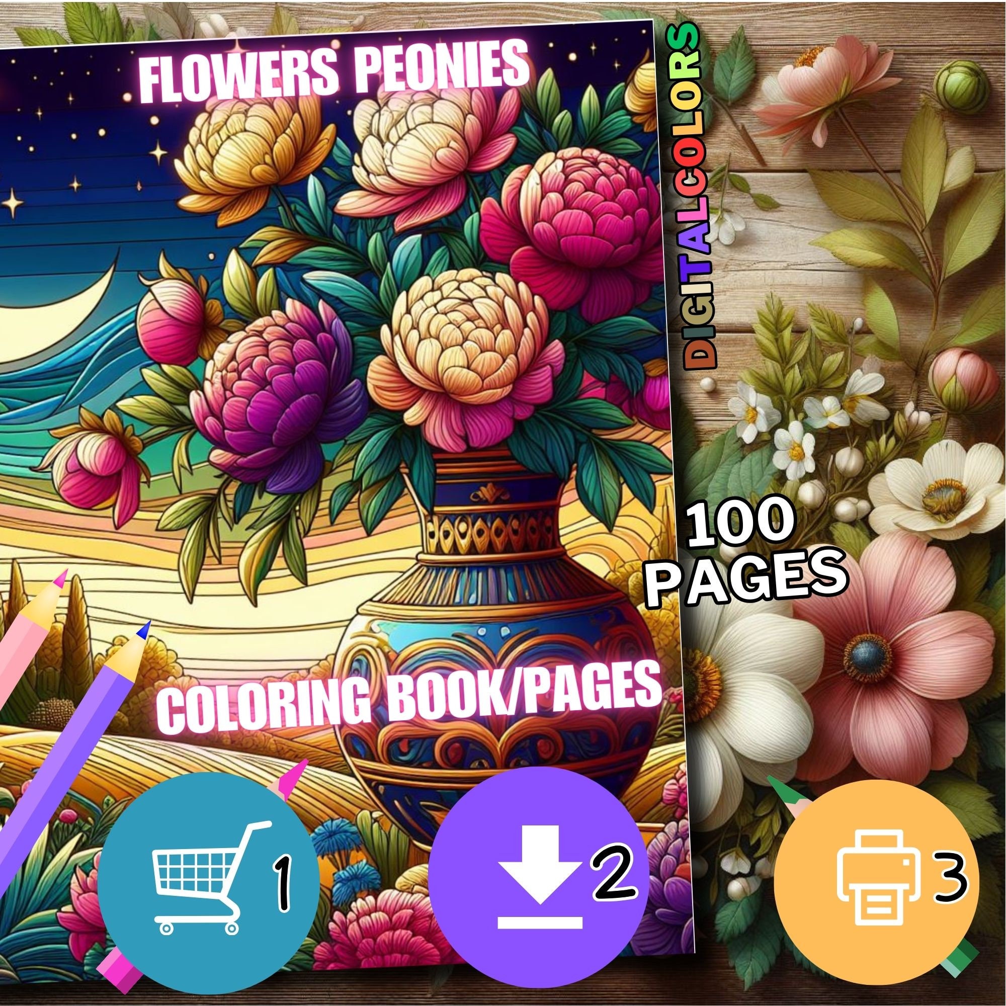 110 Peonies Coloring Pages, Book, Flower, Plant, Botanical, Spring ...