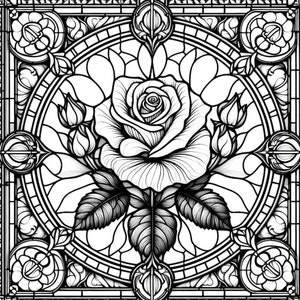 60 Stained Glass Rose Coloring Pages, Enchanted Fantasy Flowers ...