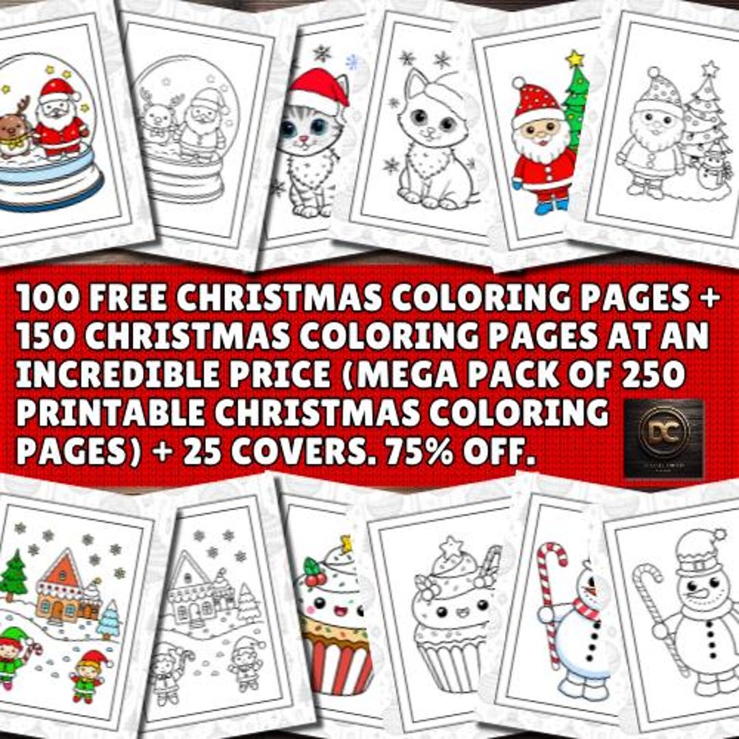 250 Christmas Coloring Pages + 25 Covers, Christmas Coloring Book, Pege ...