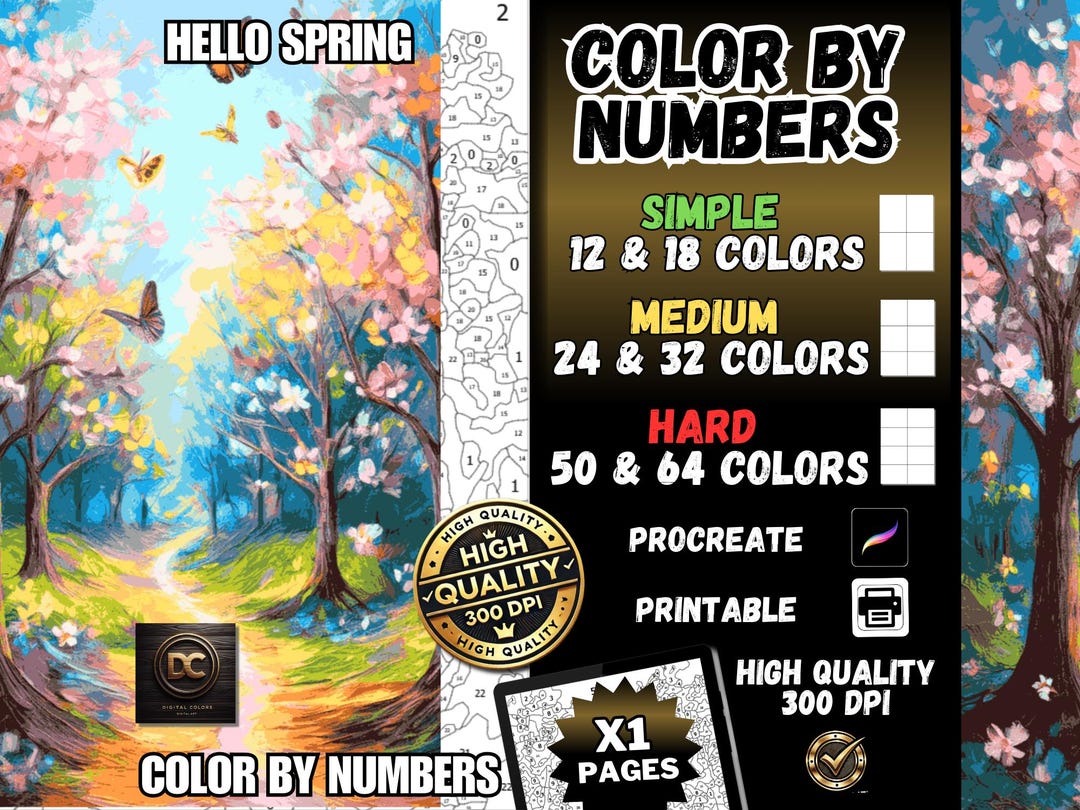 Coloring by Numbers, Digital Coloring Pages, Paint by Numbers ...