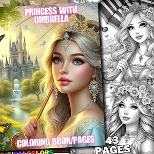 43 Cute Princess Fantasy With Umbrella Coloring, Coloring Pages Book ...