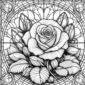 60 Stained Glass Rose Coloring Pages, Enchanted Fantasy Flowers ...