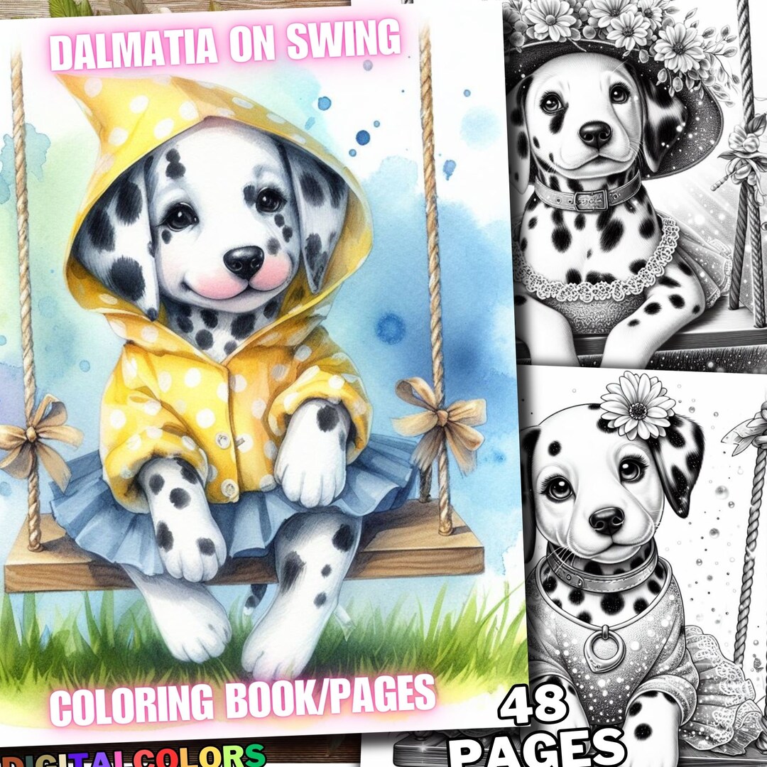 48 Dalmatian on Swing Coloring, Dog Coloring Pages, Dogs Coloring Book ...