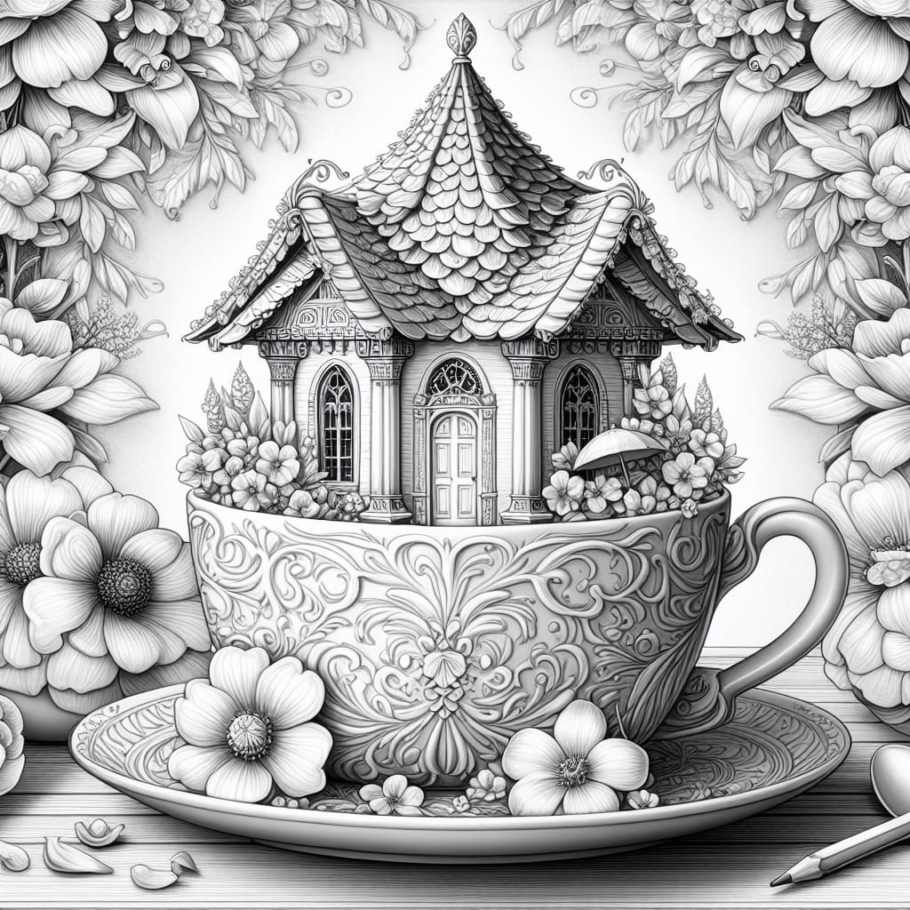 41 Teacup House Coloring Book, Fairy House Coloring Pages, Floral Home ...