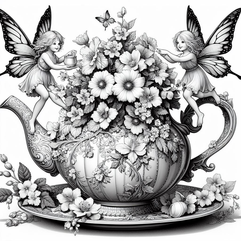 159 Fairy in Teacup Coloring Pages, Elves Coloring Book, Gnomes, Elf ...