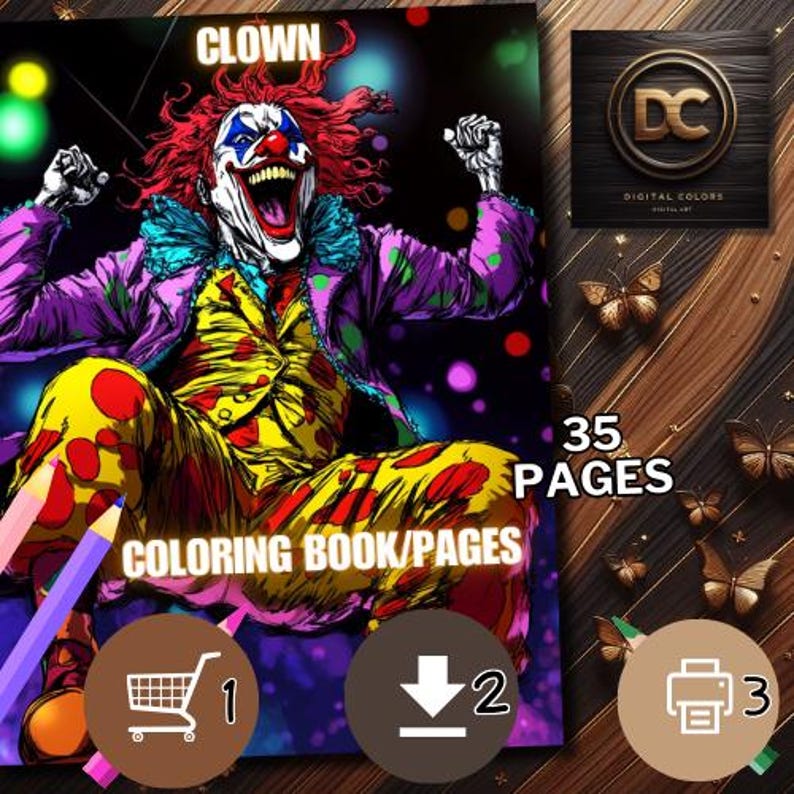 35 Clown Coloring Pages, Horror Coloring Book, Creepy, Halloween ...