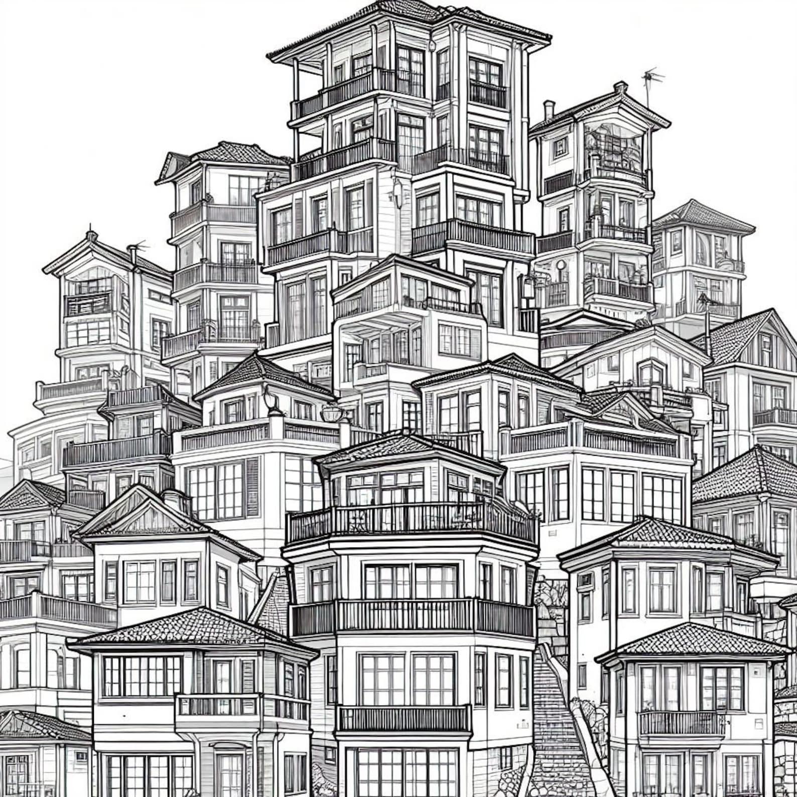 56 Doodle House Coloring Book, Small Houses Tower Coloring Pages ...