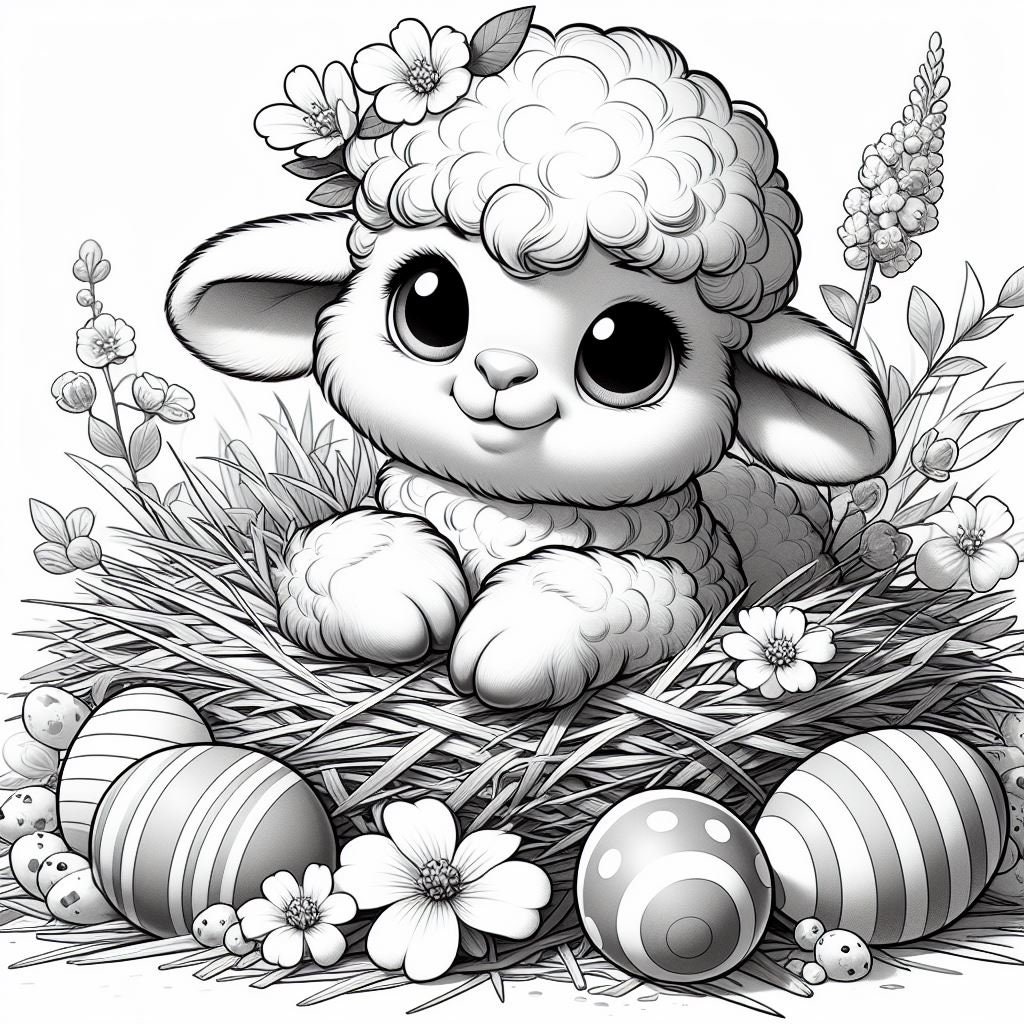 62 Easter Lamb Coloring Pages, Floral Easter Lamb Coloring Book Cute ...