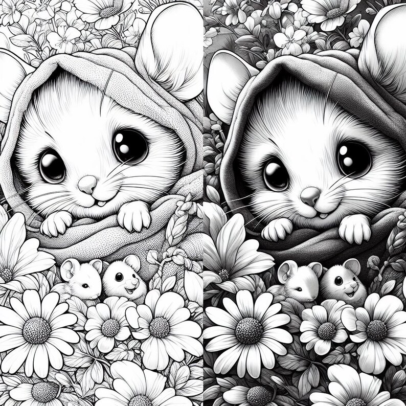 50 Mouse Coloring Pages, Mouse Coloring Book, Baby Animal Coloring ...