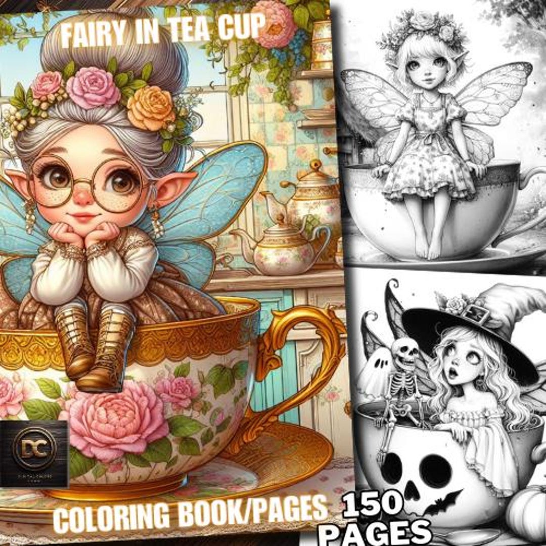 150 Fairy in Tea Cup Coloring Book, Fairy Coloring, Fairies Coloring ...