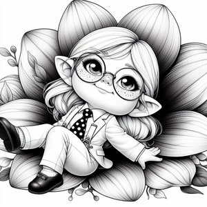 66 Little Gnome in a Flower Coloring Pages, Elf Coloring Book, Floral ...
