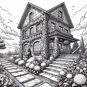 44 Houses With Garden Coloring Pages, Houses Coloring Book With Summer ...