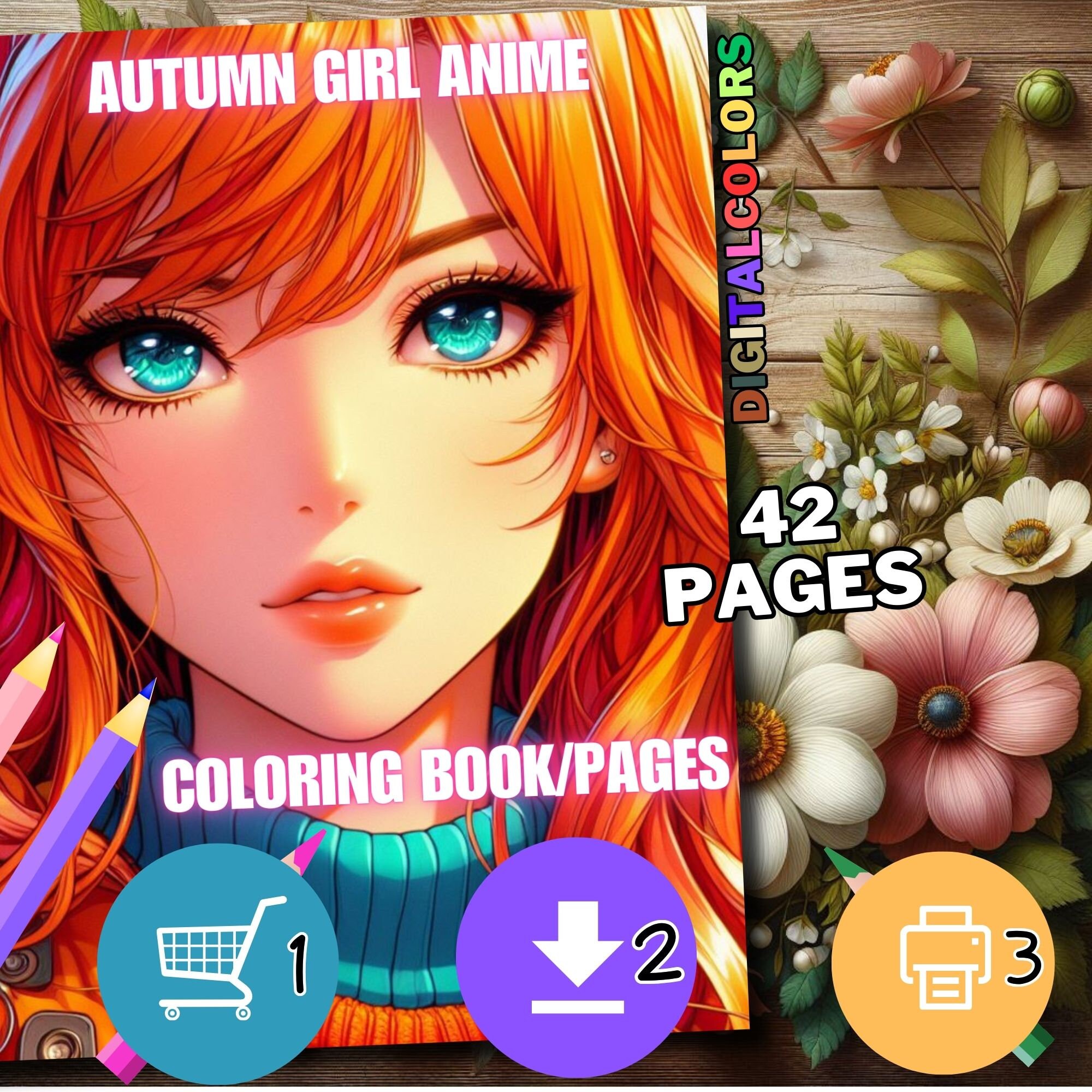 42 Autumn Anime Girls Coloring Pages Cute Portrait Beauties Girl Fall ...