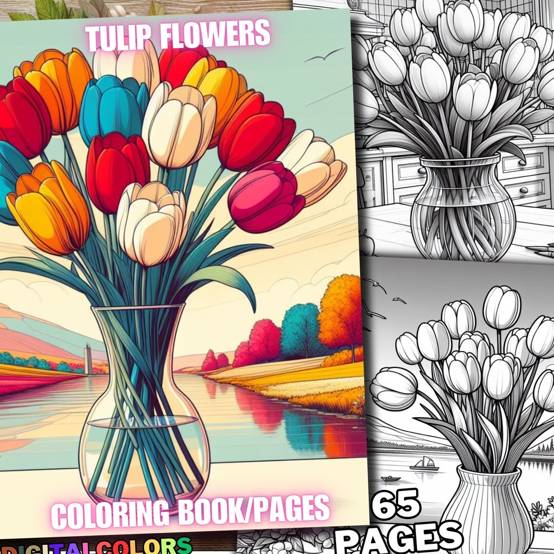 65 Tulip Flowers Coloring Pages, Cute Flower Spring, Botanical Floral ...