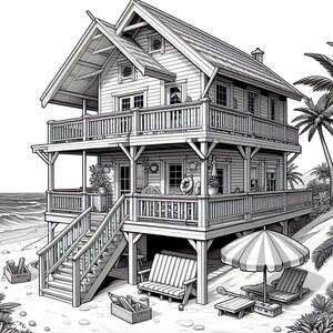 40 Beach House Coloring Pages, Homes Fantasy Printable, Houses ...
