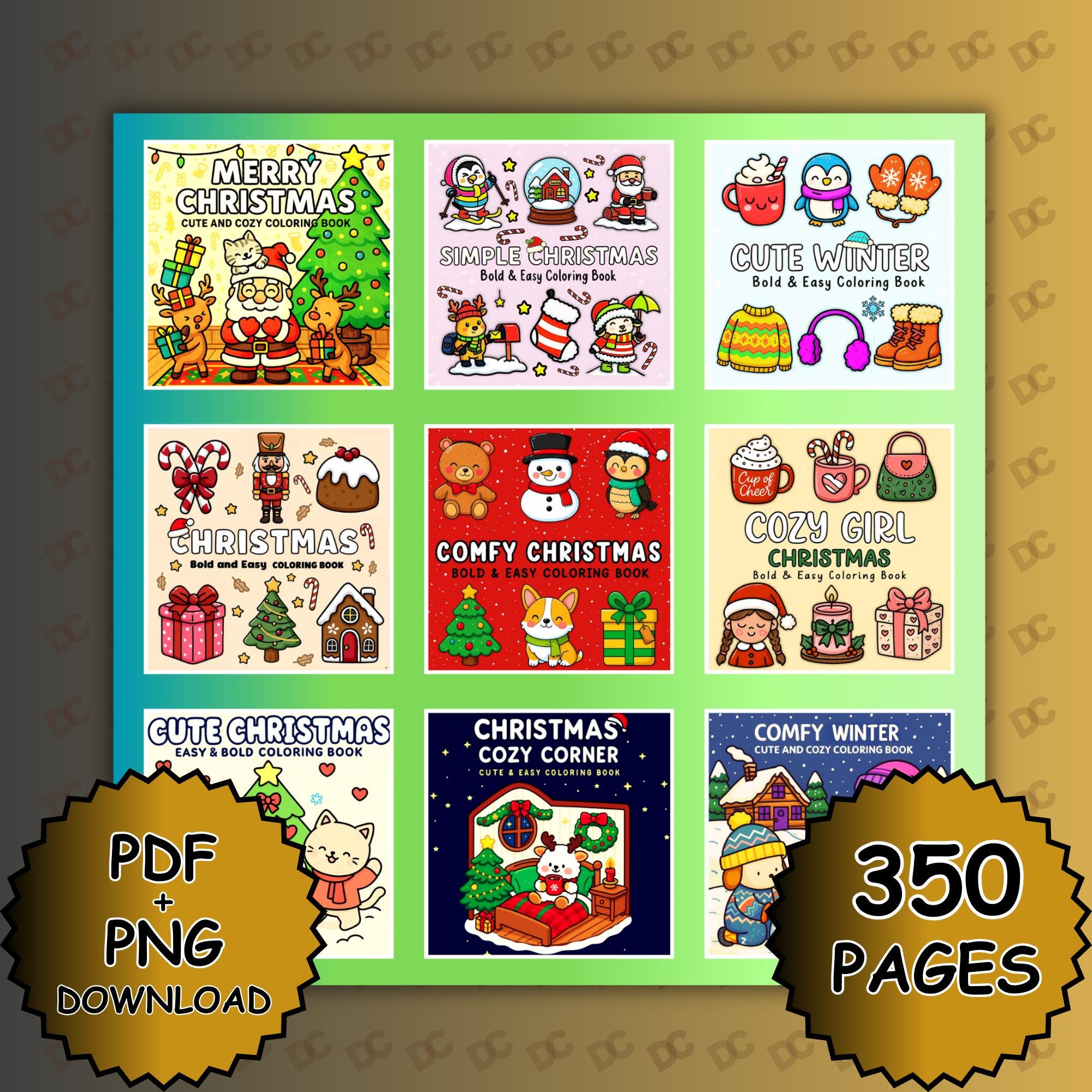 Christmas Coloring Bundle • 9 Cozy Bold and Easy Books With 350+ Cute ...