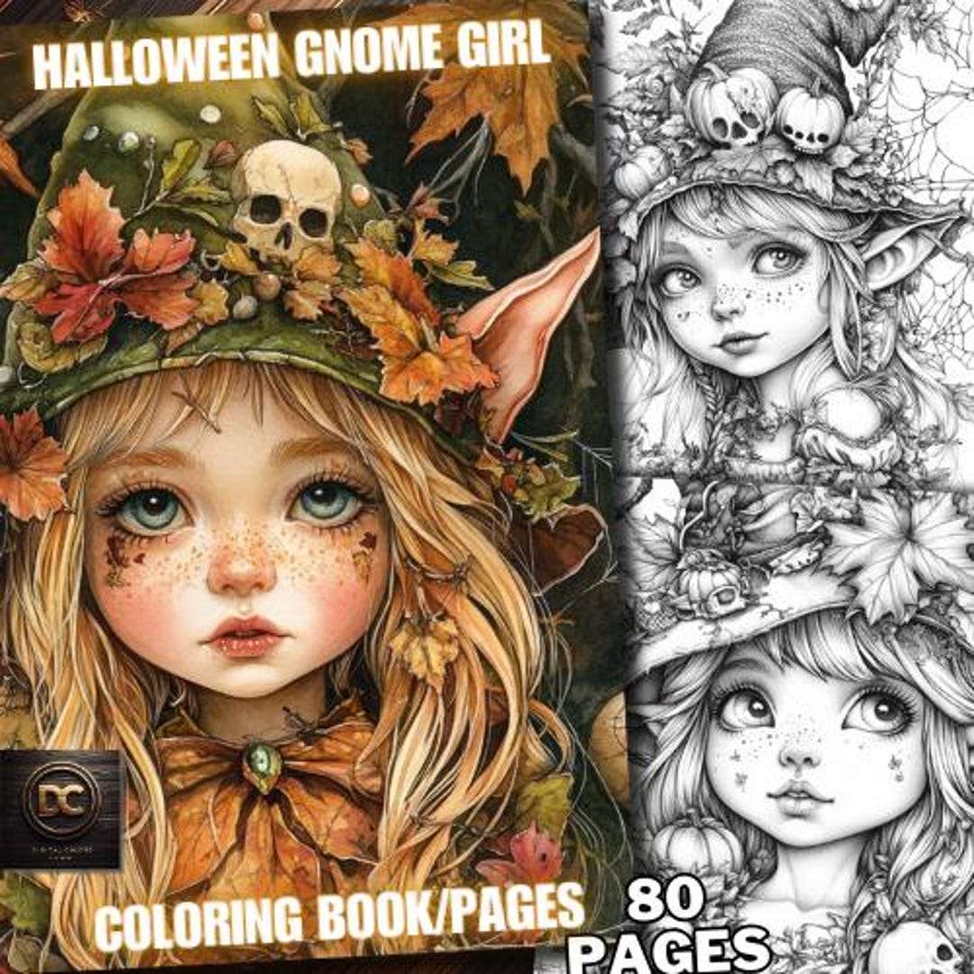 80 Halloween Gnome Girl Coloring Pages, Gnome Coloring Book, Autumn ...