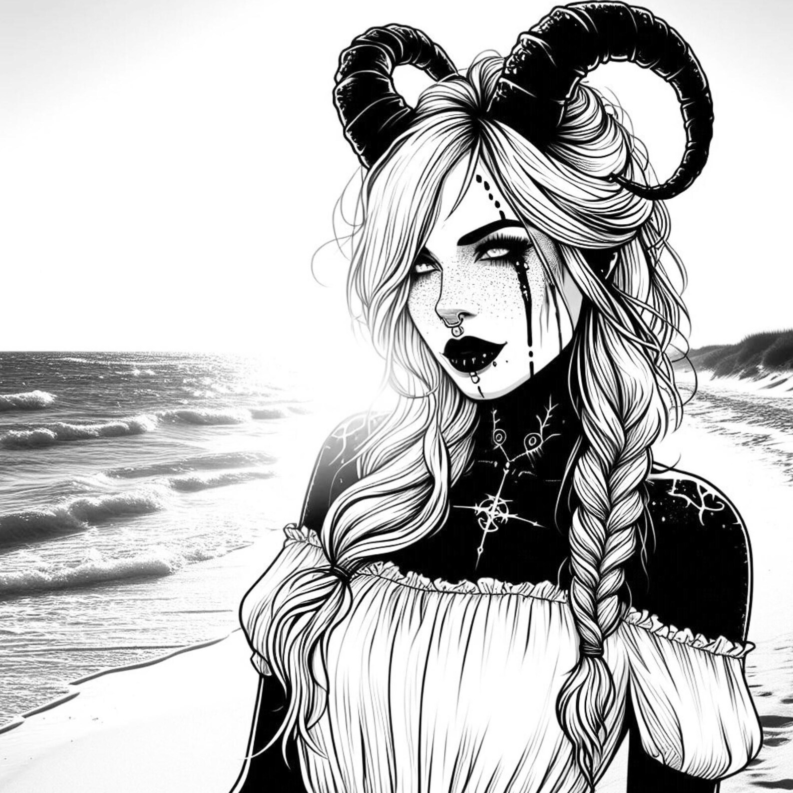 48 Summer Gothic Woman Coloring Pages, Women Coloring Book, Horror ...