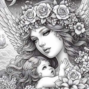 75 Angel Coloring Pages, Angel Coloring Book, Designs of Heavenly ...