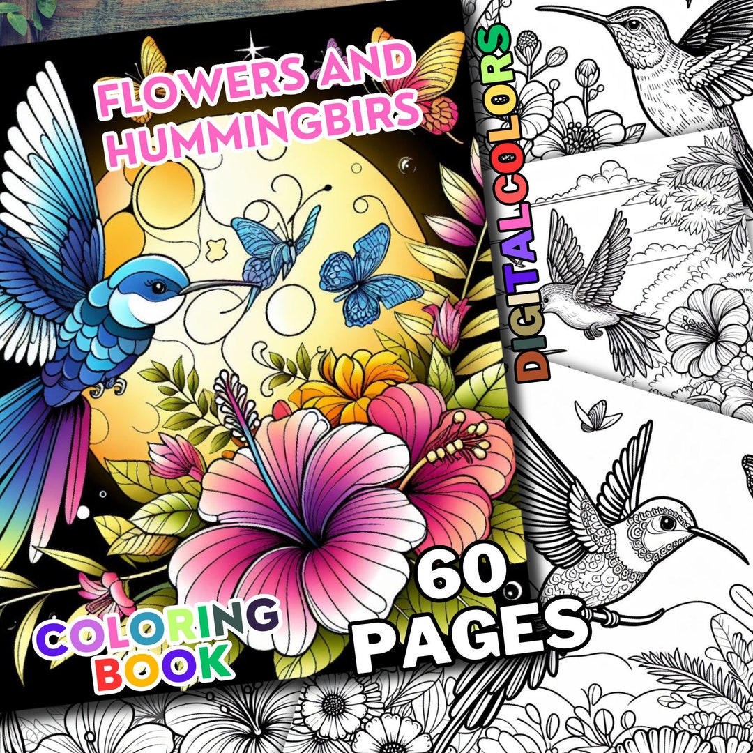 60 Coloring Book, Coloring Pages, Books, Flowers and Hummingbirds ...