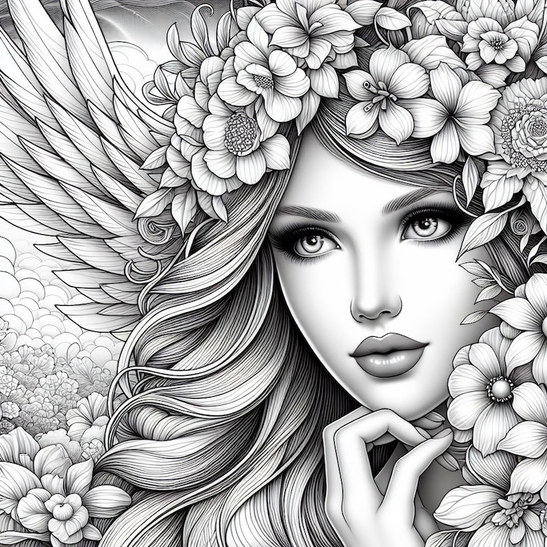75 Angel Coloring Pages, Angel Coloring Book, Designs of Heavenly ...
