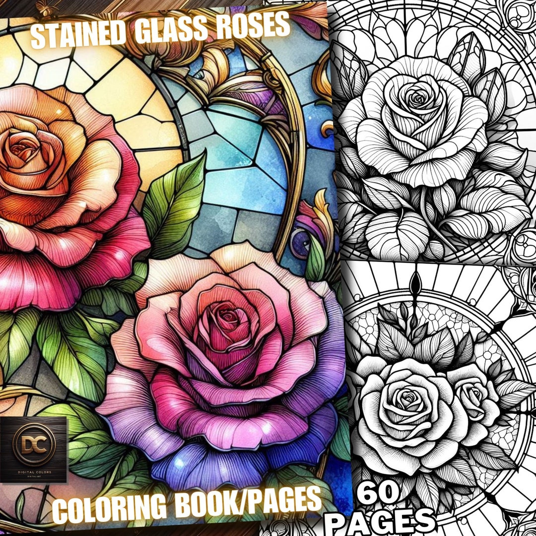 60 Stained Glass Rose Coloring Pages, Enchanted Fantasy Flowers ...