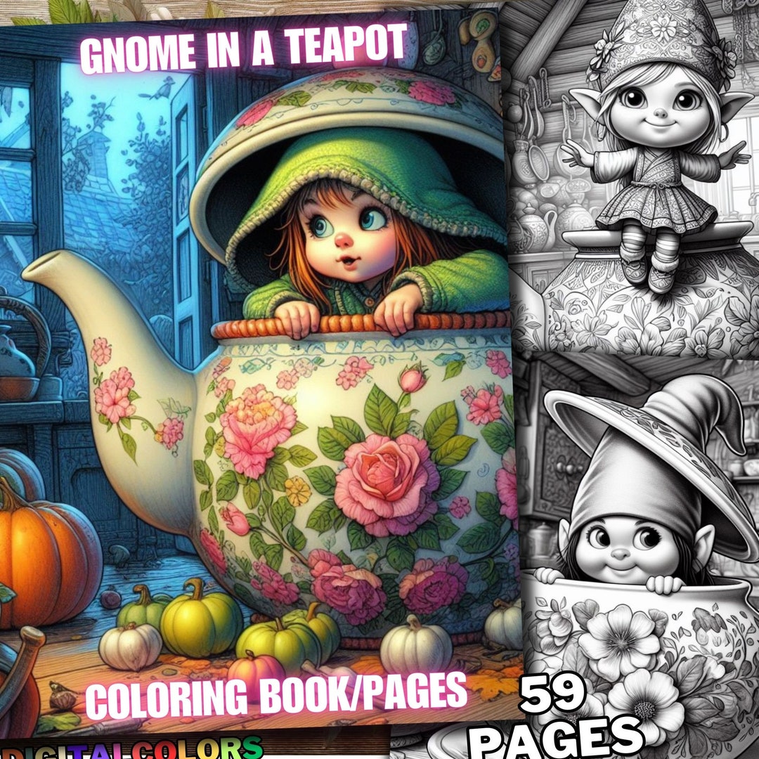 59 Gnome in Teapot Coloring Book, Cute Spring Fairies Coloring Pages ...