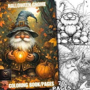 70 Halloween Gnome Coloring Pages, Autumn Gnome Coloring Book, Fall ...