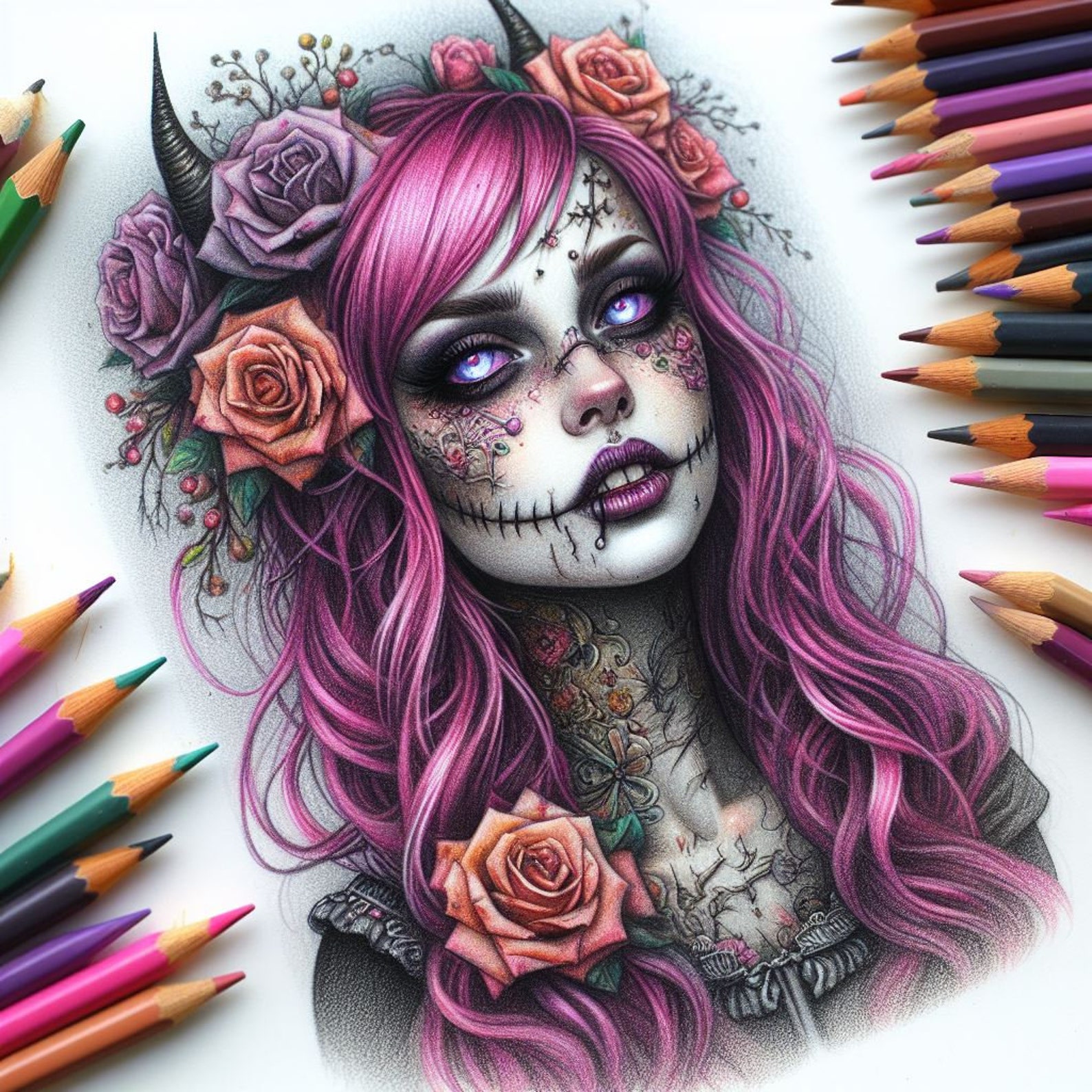 75 Gothic Girl Coloring Spooky Halloween Printable Goth Woman Creepy ...