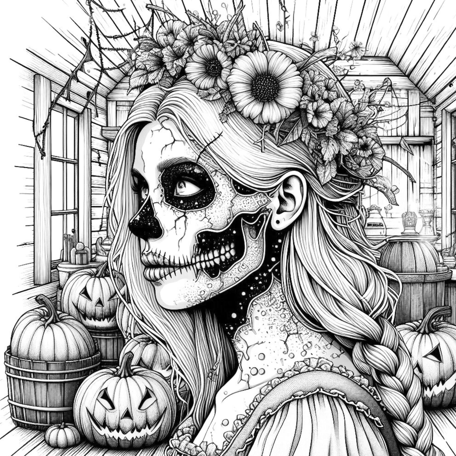 75 Gothic Girl Coloring Spooky Halloween Printable Goth Woman Creepy ...